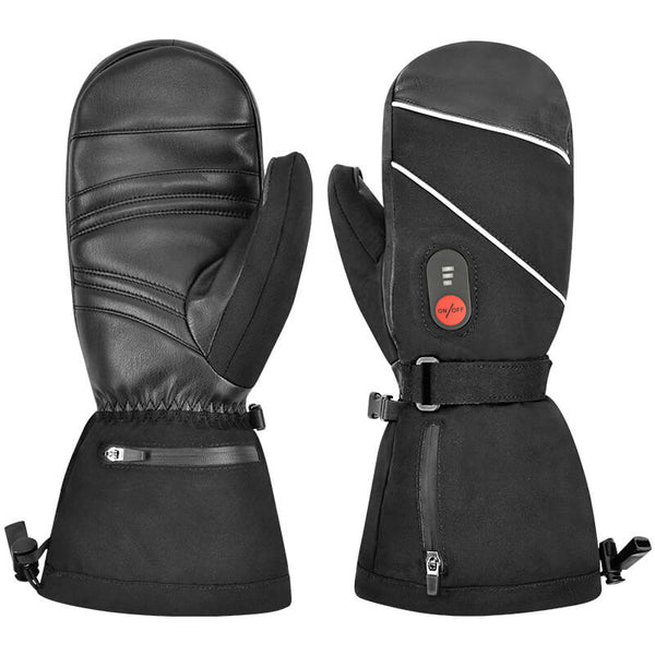 Leather Electric Heated Mittens | Rechargeable 7V Battery Heated Ski M ...